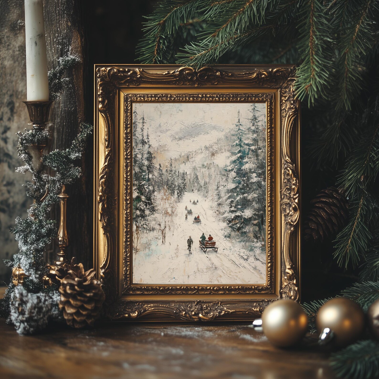 Winter Farmhouse Landscape Print Vintage Christmas Nordic Decor ...