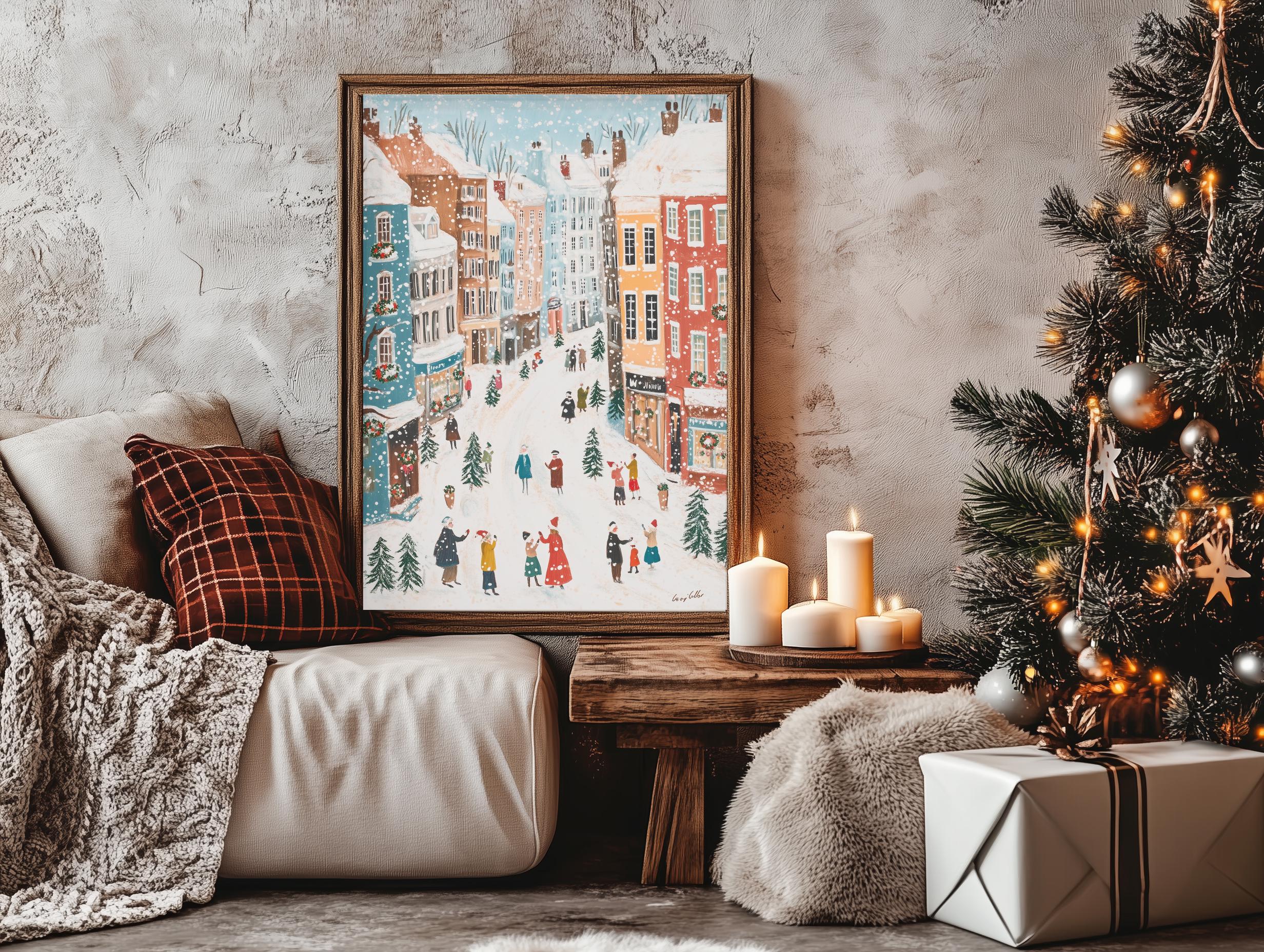 Printable Hello December Wall Art, Retro Christmas Town Digital Print ...