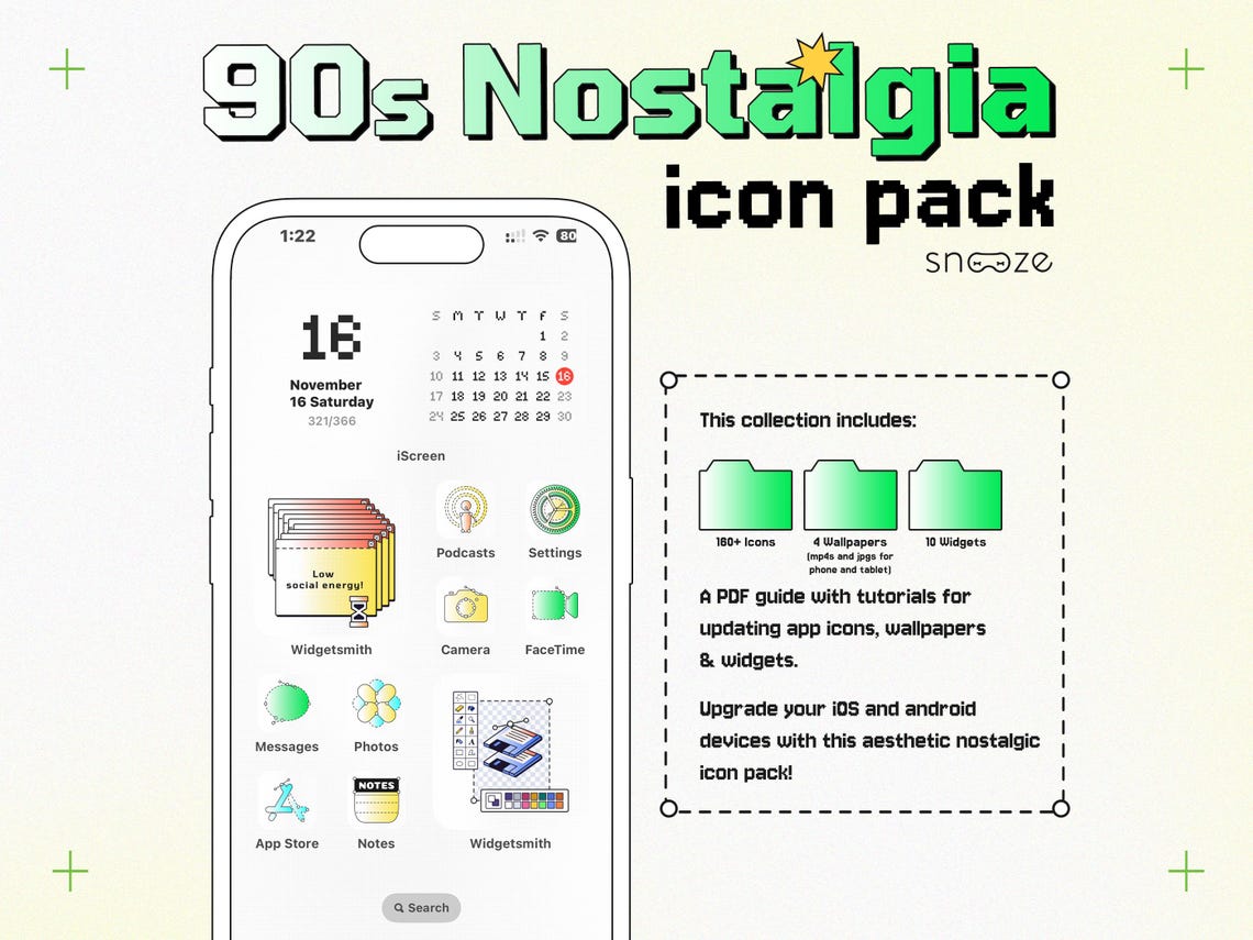 90s Nostalgia App Icon Pack: Ios & Android, Live Wallpapers (digital ...