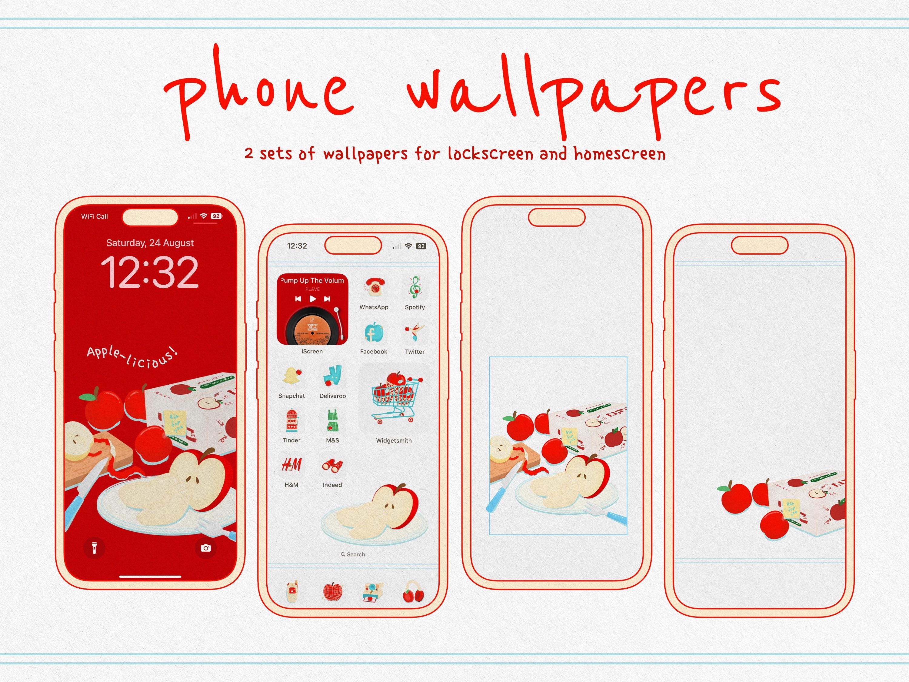 Sweetie Apple Aesthetic App Icon Pack Cute Hand-drawn Illustration ...