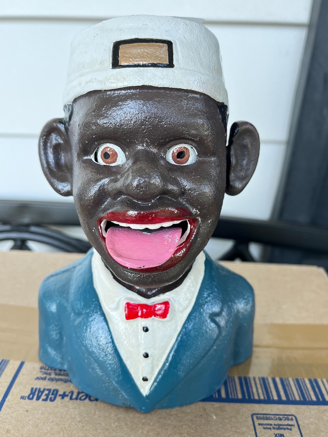 J. E. Steven's Vintage Cast Iron Mechanical Coin Bank. Flat Head Screws ...