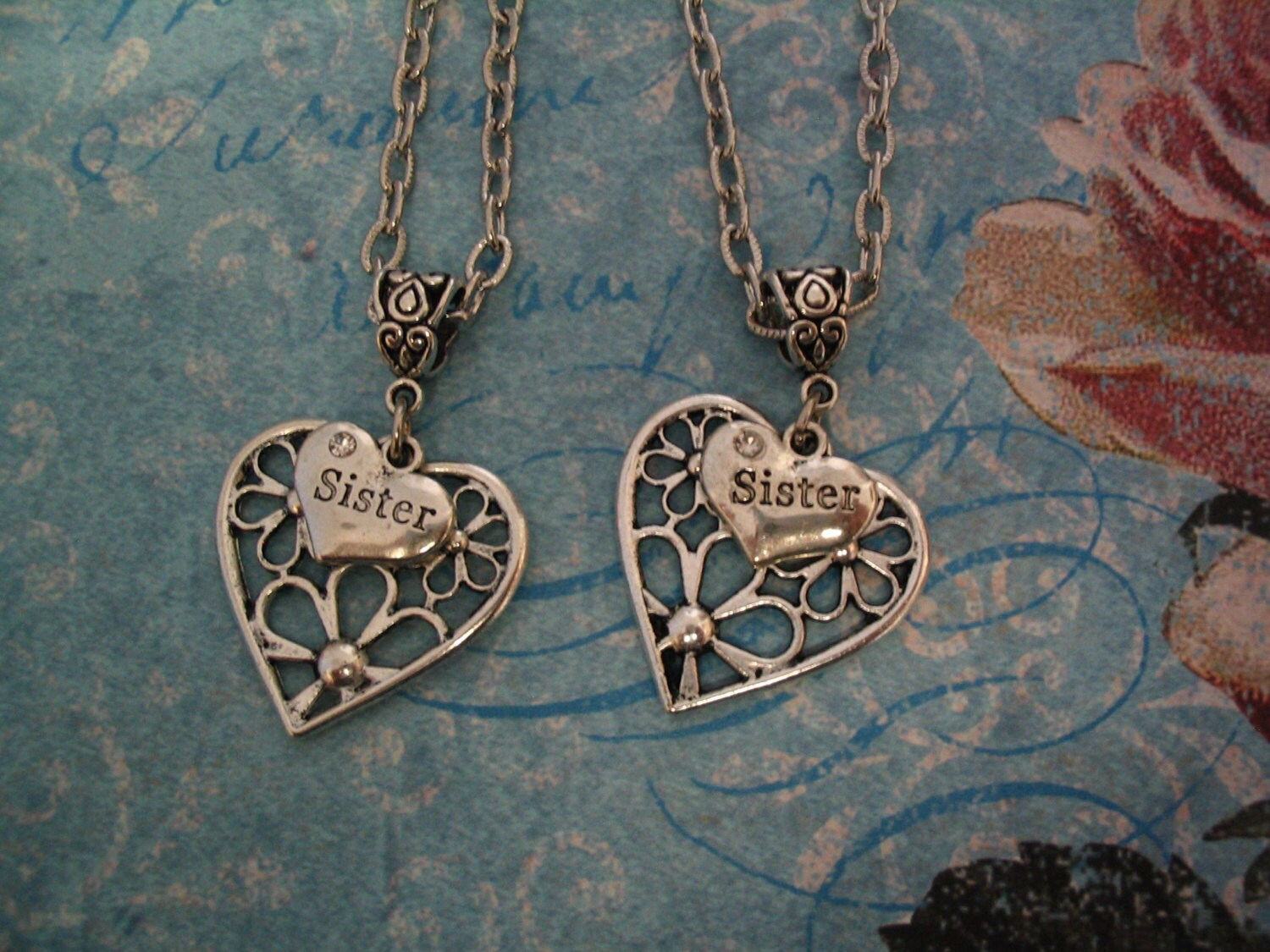 2 Sisters Heart Necklace Set Big Sister Little Sister Twins | Etsy