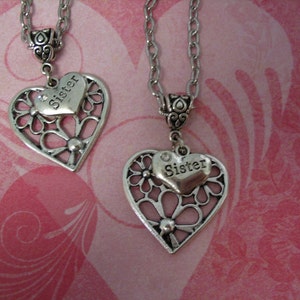 2 Sisters Heart Necklace Set Big Sister Little Sister Twins - Etsy