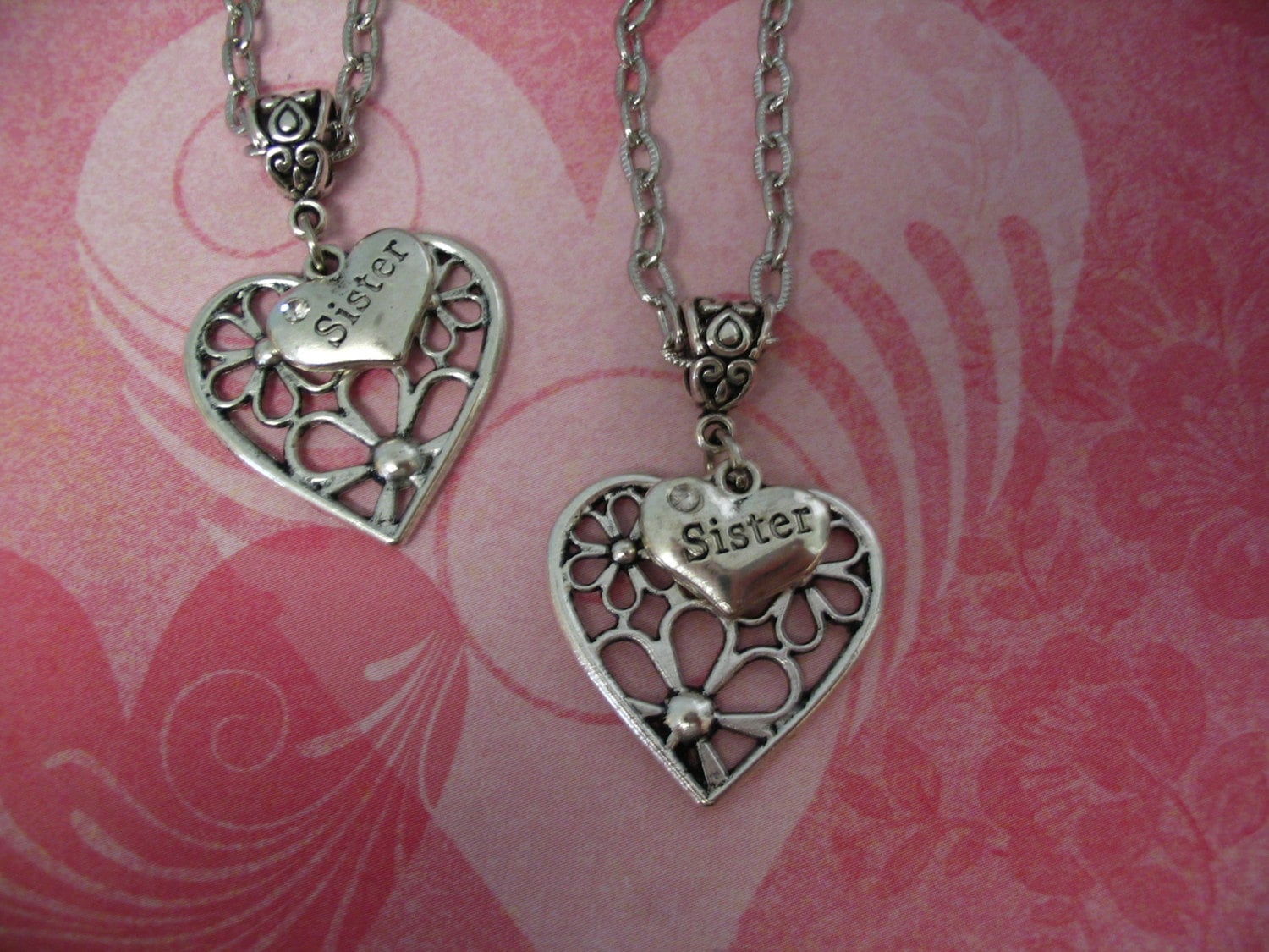2 Sisters Heart Necklace Set Big Sister Little Sister Twins | Etsy