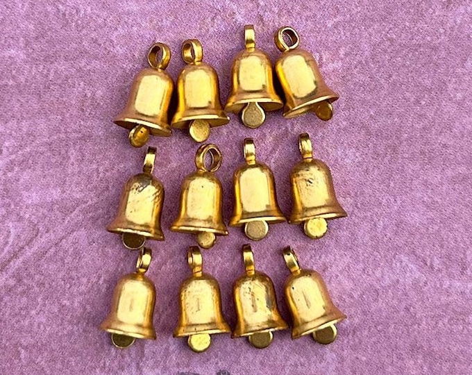 12 Tiny Brass Bell Charms for Jewelry Making. Small 10 X 6 Mm ...