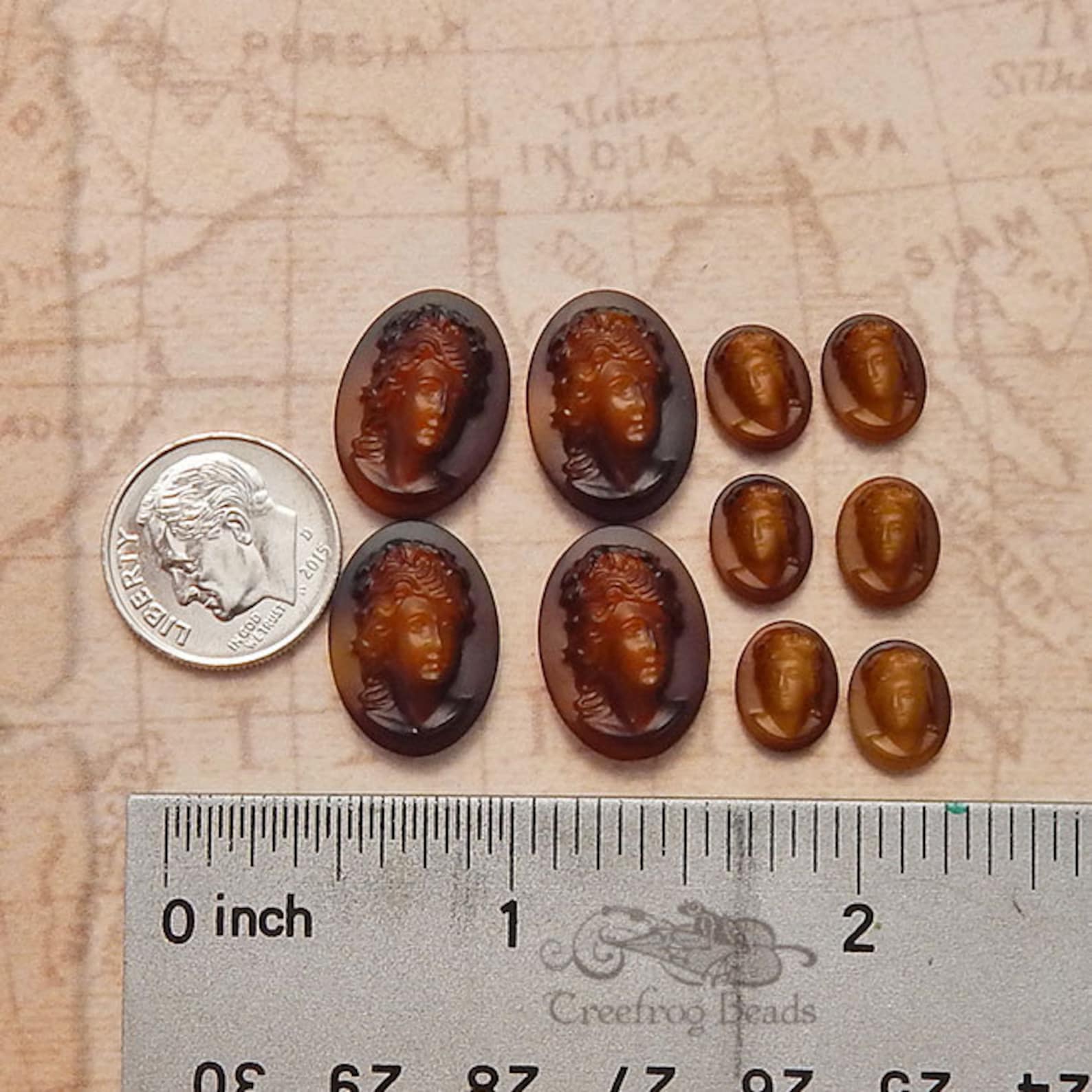 1960's Vintage German Glass Cameos in Variegated Browns. Small 8x10 Mm ...
