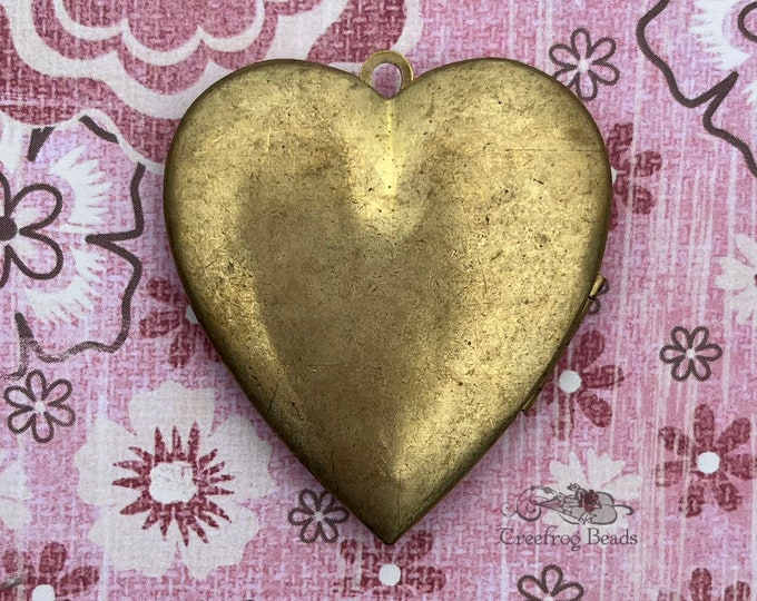 Large Vintage Brass Heart Locket for Jewelry Making. 42x39 Mm Raw Brass ...