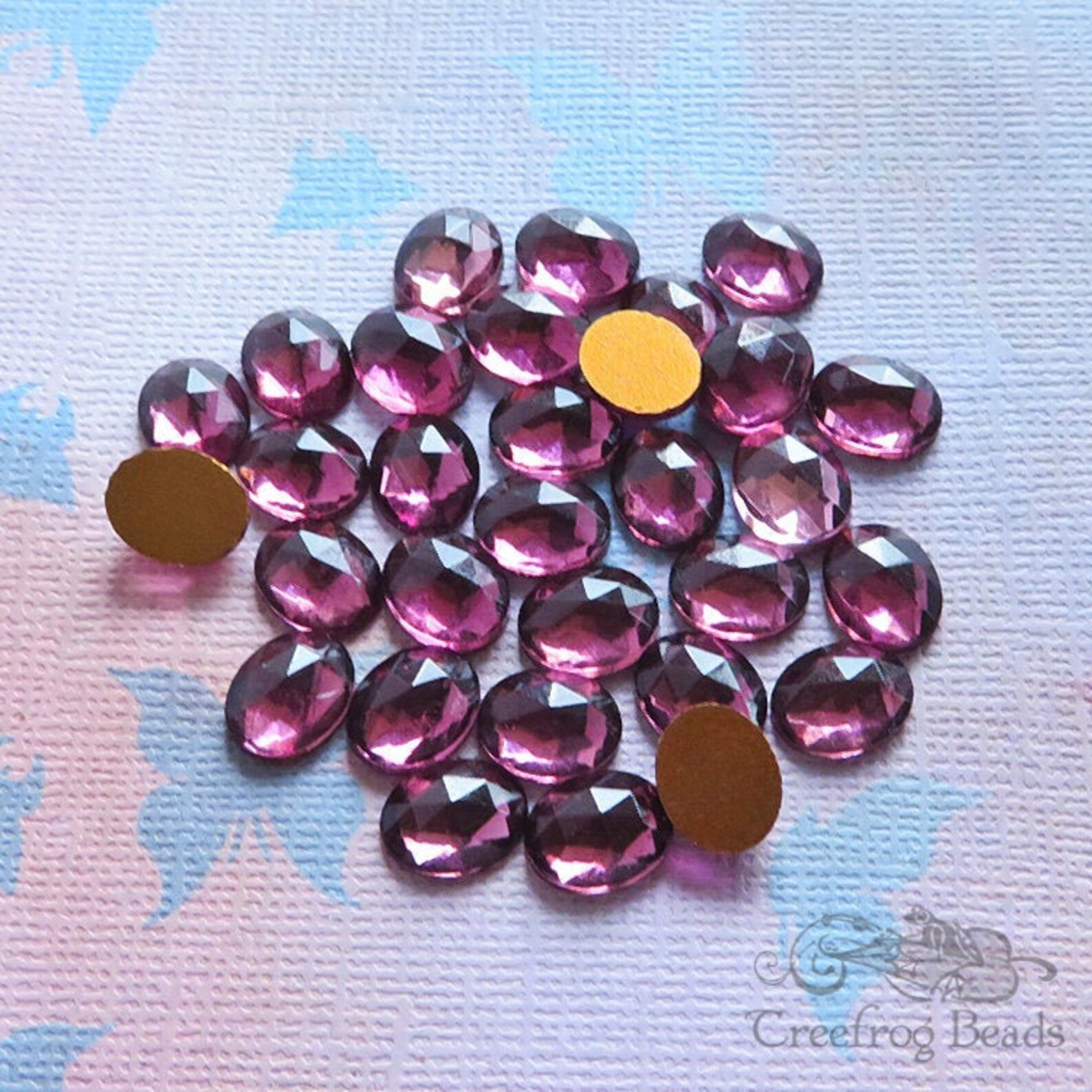 6 Small 8x10 Mm FACETED Glass Cabochons in Purple Amethyst. Vintage ...