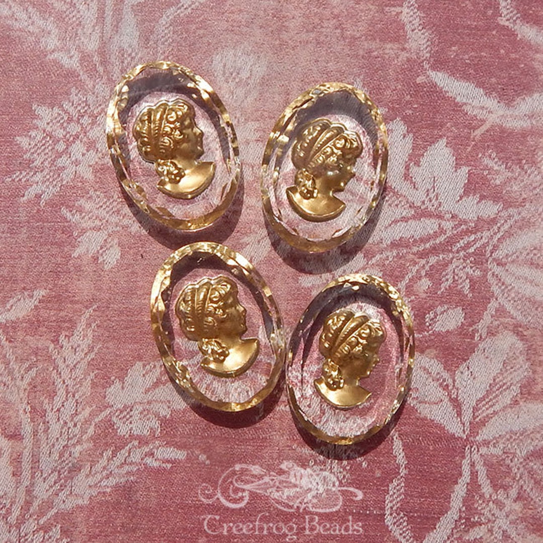 1960's Vintage W German Glass Intaglio Cameos in Clear Crystal and Gold ...