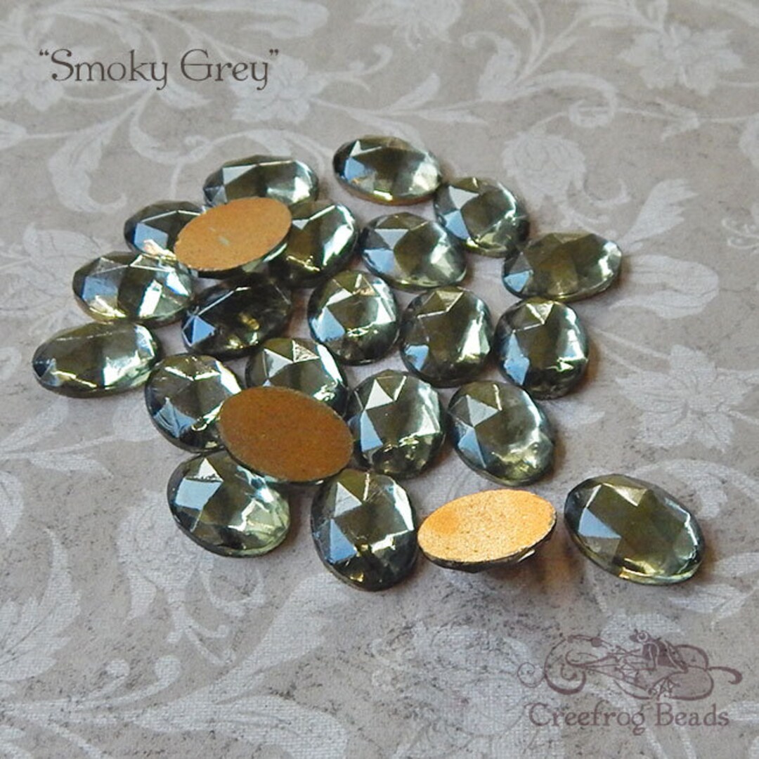 13x18 Mm FACETED Glass Stones in Smoky Grey. Vintage West German Flat ...
