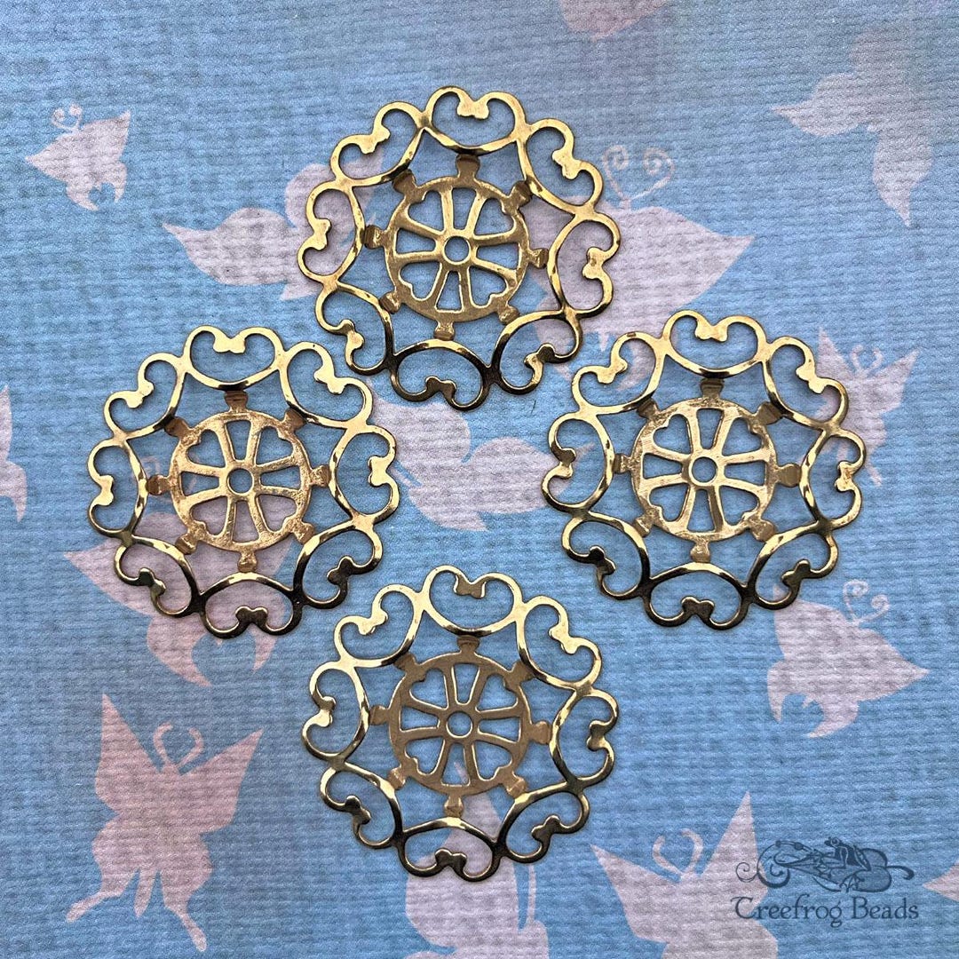 4 Gold Plated Steel Filigree Settings With Center Hole. 35 Mm Round ...