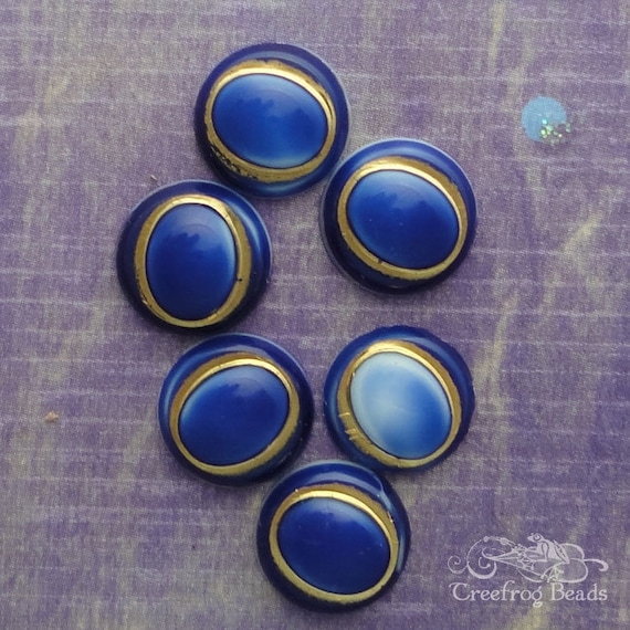6 Dark Blue Vintage Glass Cabochons. 9mm Round Faux Lapis Blue | Etsy