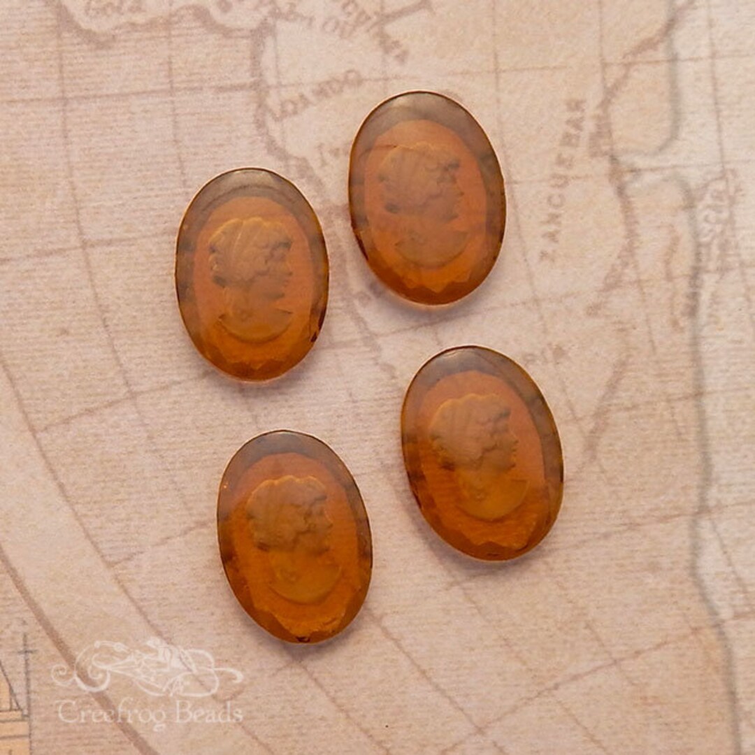 West German Glass Intaglio Cameos in Smoked Topaz. 18x25 Mm Oval Cabs W ...