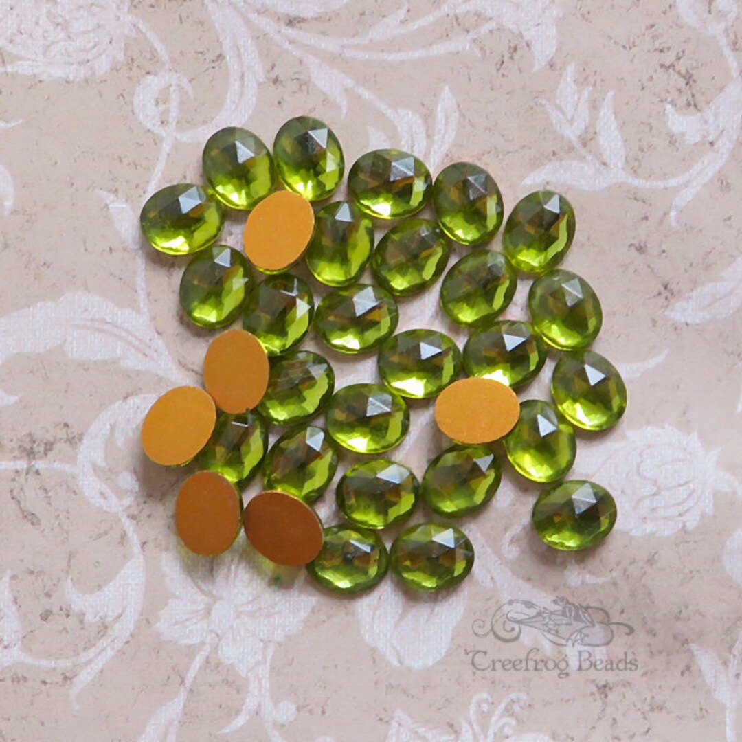 Small 8x10 Mm FACETED Glass Cabochons in Transparent Olive Green. Lot ...