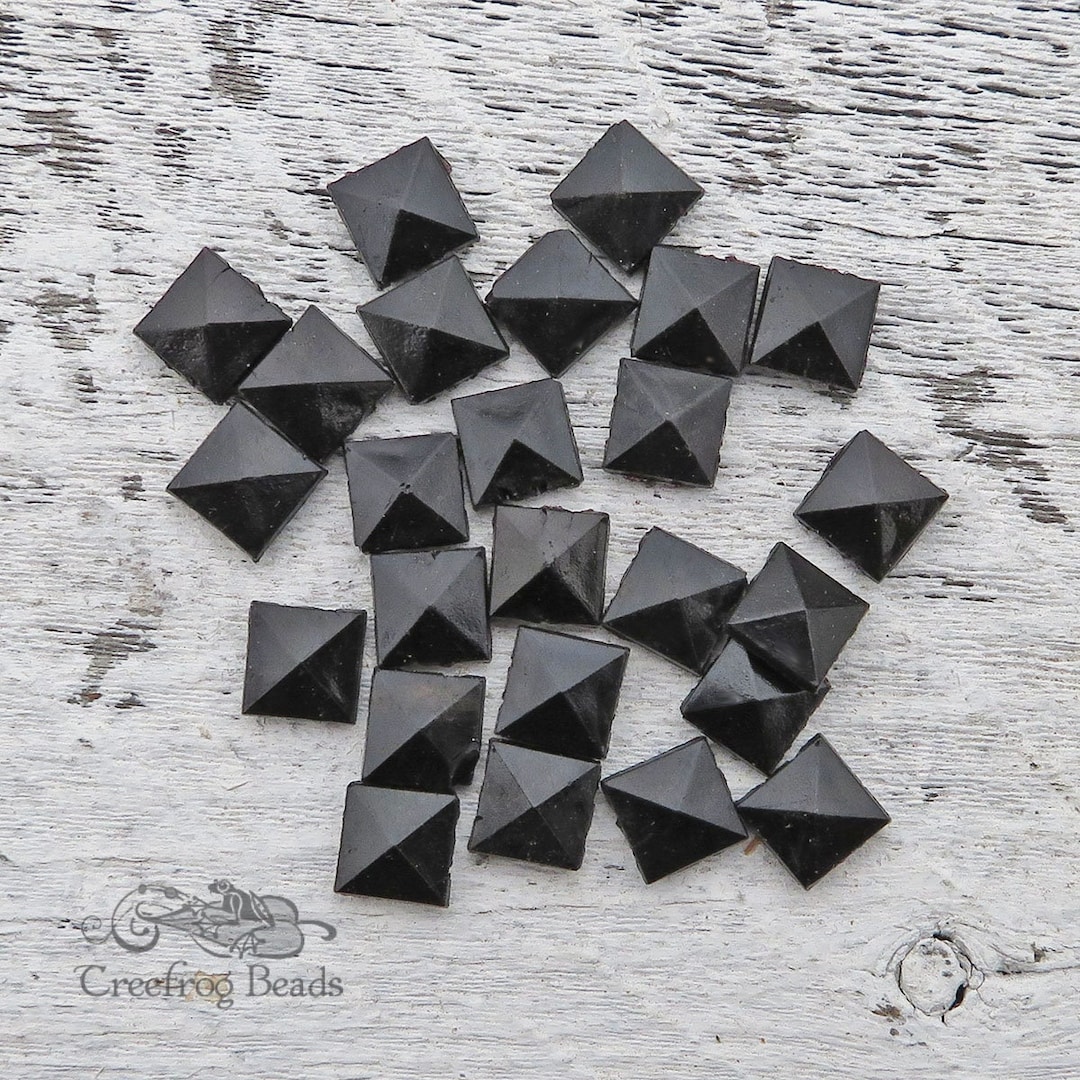 Antique French Jet 2 Hole Sew on Beads. 8mm Square Shaped Vintage Glass ...