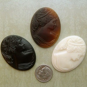 30x40 Mm Vintage West German Glass Cameos. Large 40x30 Mm Oval Lady ...