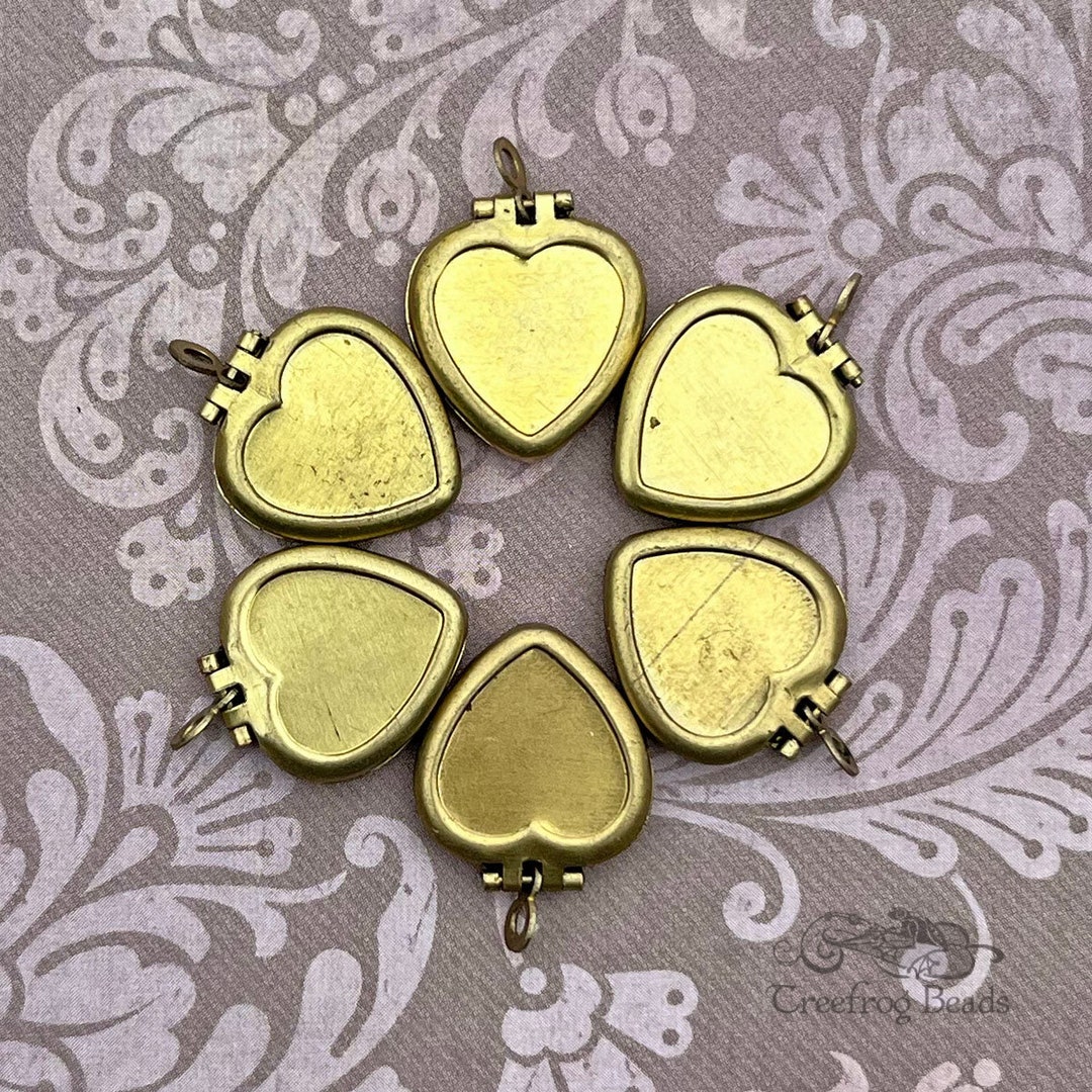 6 Little Vintage Brass Heart Lockets for Jewelry Making. 15 Mm Raw ...