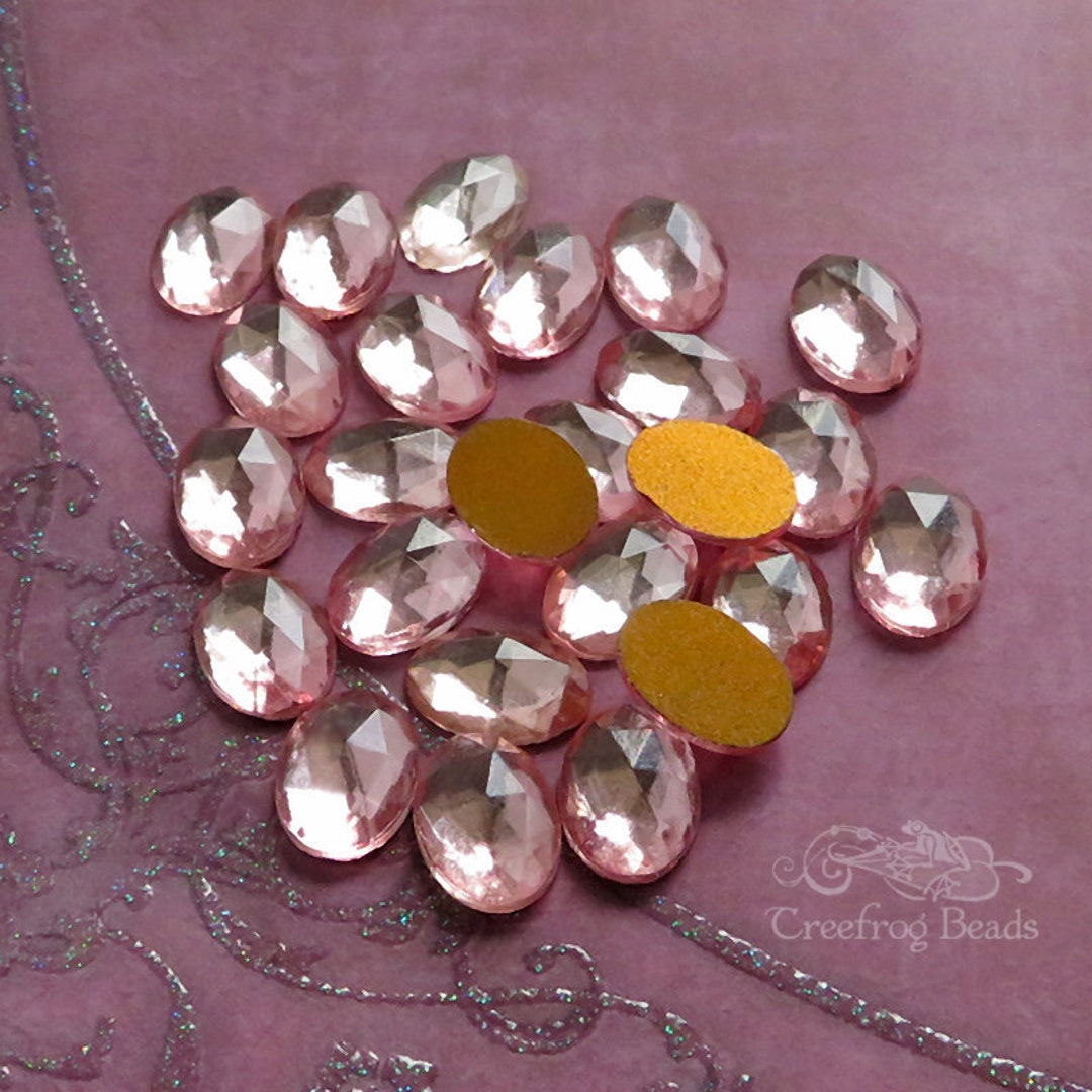 10x14 Mm FACETED Glass Cabochons in Rosaline Pink. Lot of 6 Vintage ...