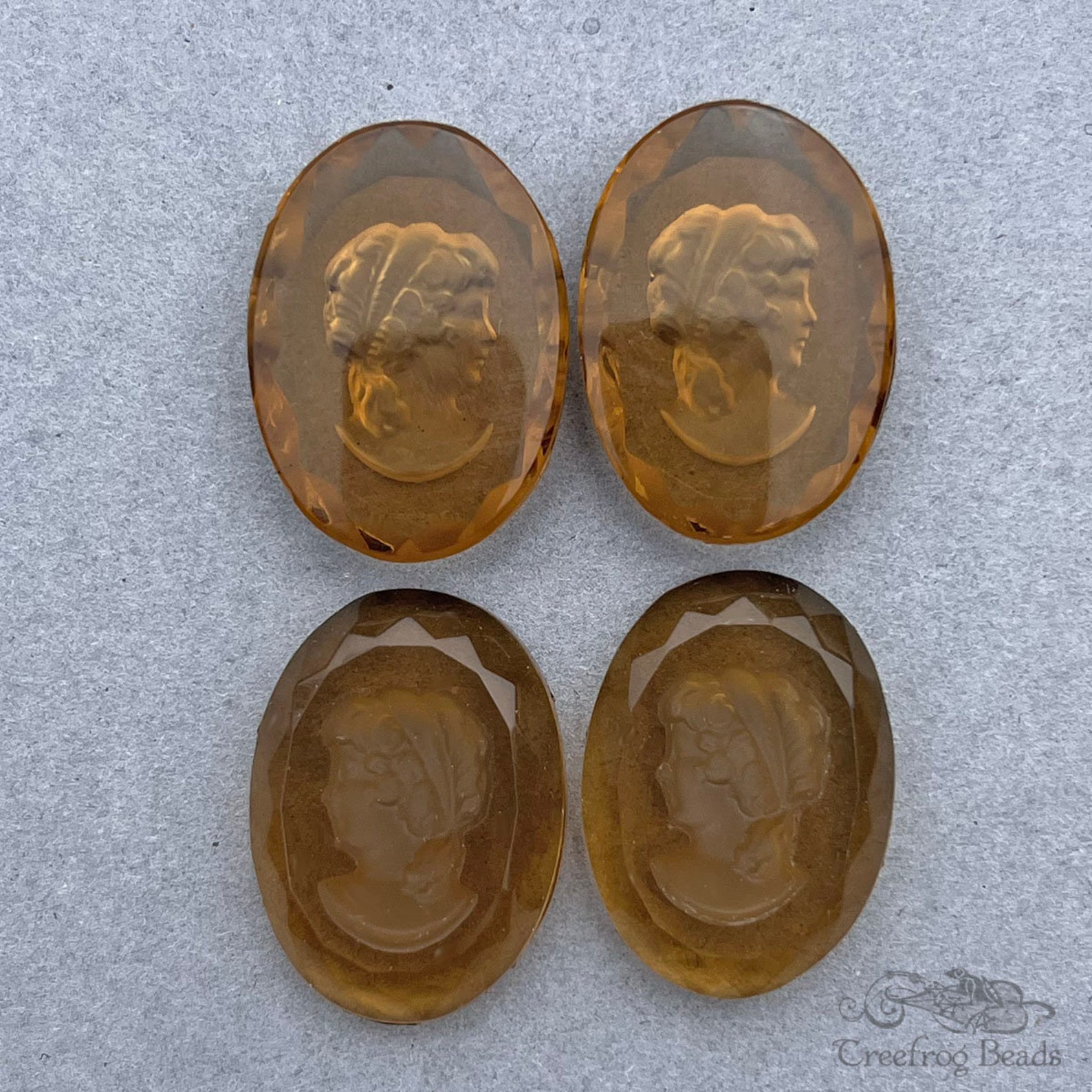 West German Glass Intaglio Cameos in Smoked Topaz. 18x25 Mm Oval Cabs W ...