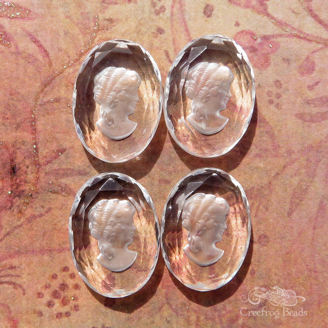 18x25 Mm Vintage Glass Intaglio Cameos With Frosted Glass Woman in ...