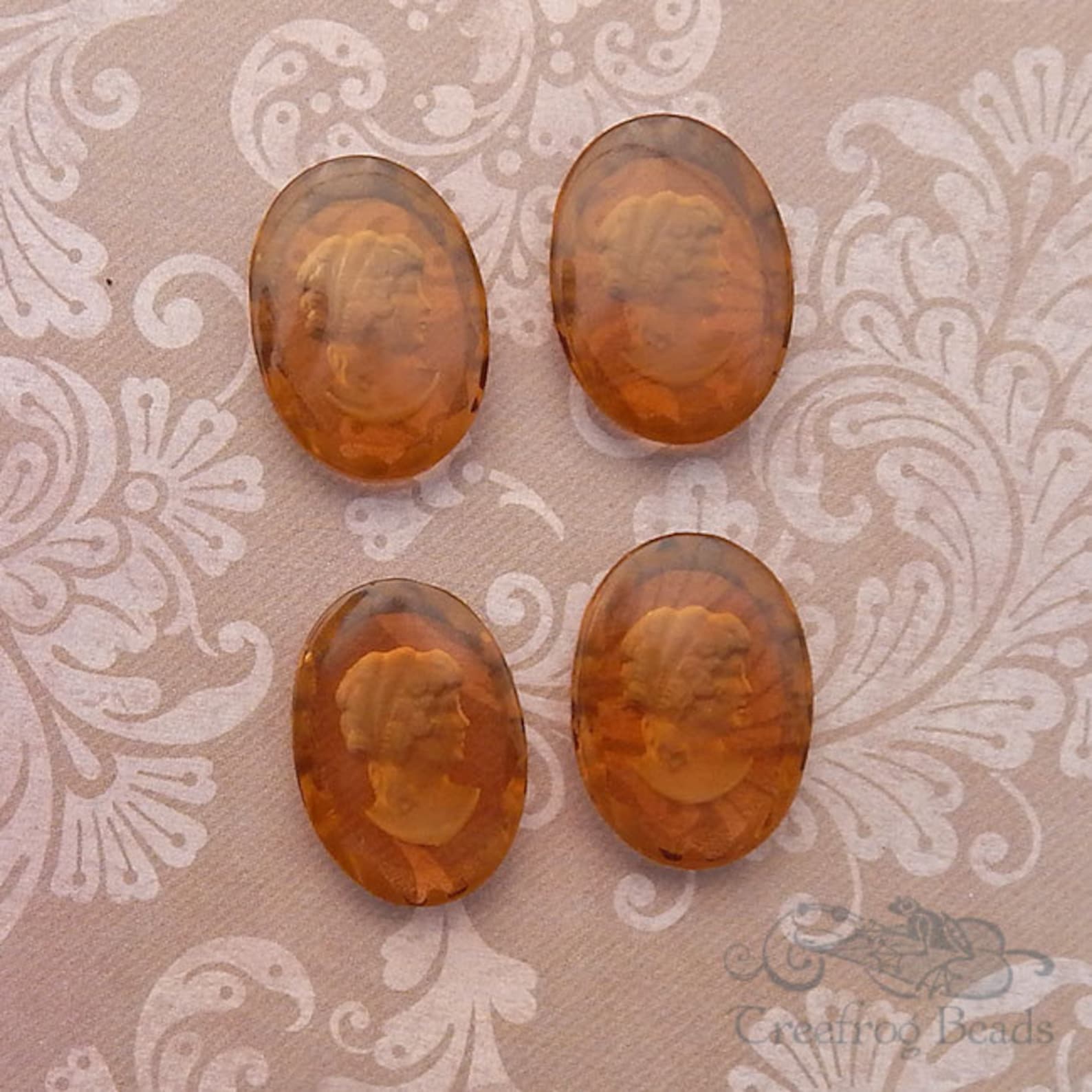 West German Glass Intaglio Cameos in Smoked Topaz. 18x25 Mm Oval Cabs W ...