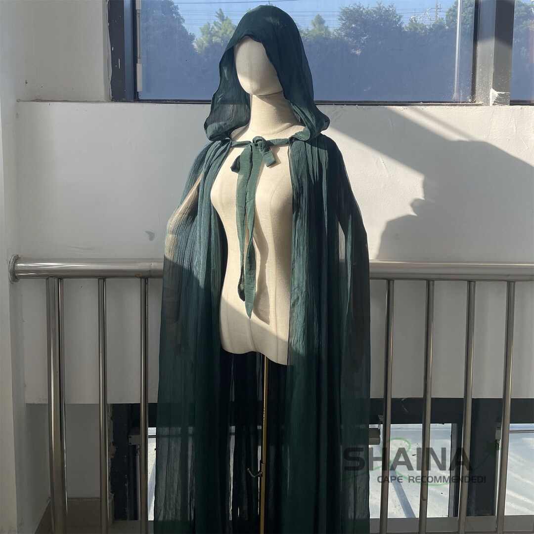 Dark Green Hooded Cape, Fairy Cape, Pleated Chiffon Cape, Performance ...