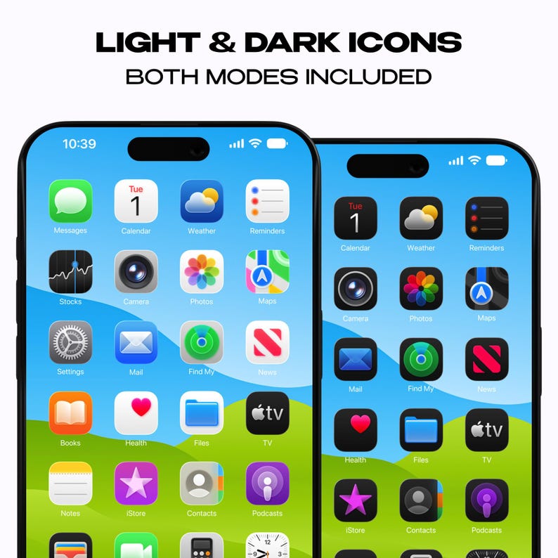 Ios 26 App Icons: Light & Dark Mode, Custom iPhone Home Screen (digital ...