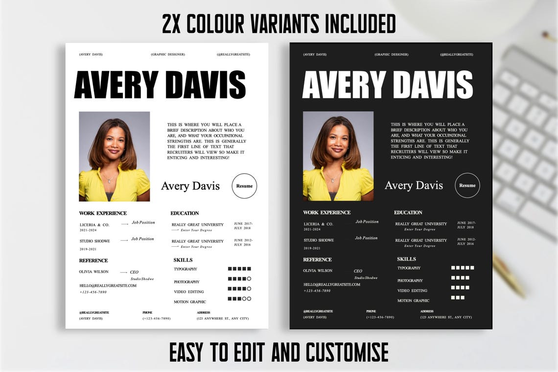 Beautiful Bold Resume Google Docs Resumè Template for Word and Pages ...
