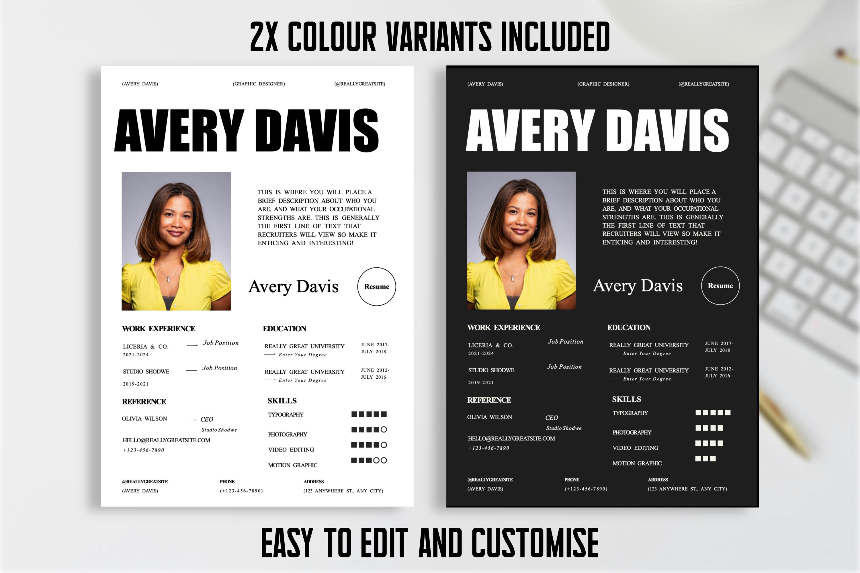 Beautiful Bold Resume Google Docs Resumè Template for Word and Pages ...