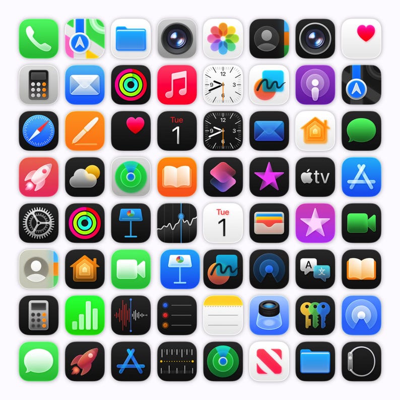 Ios 26 App Icons: Light & Dark Mode, Custom iPhone Home Screen (digital ...