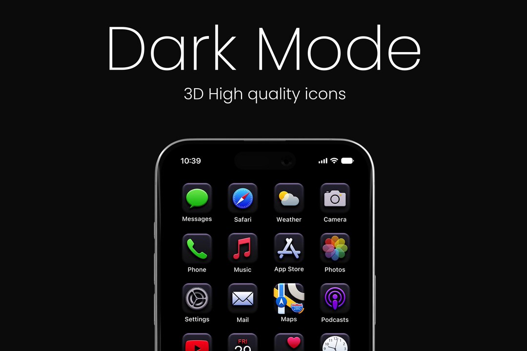 Dark Mode iPhone App Icons Homescreen Icons Minimal Inflatable Home ...