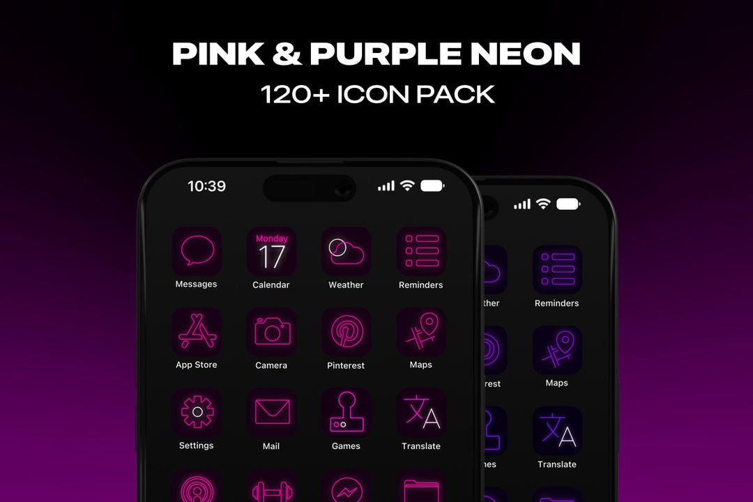 Premium Pink and Purple Neon App Icons Neon Ios 18 Homescreen Modern ...