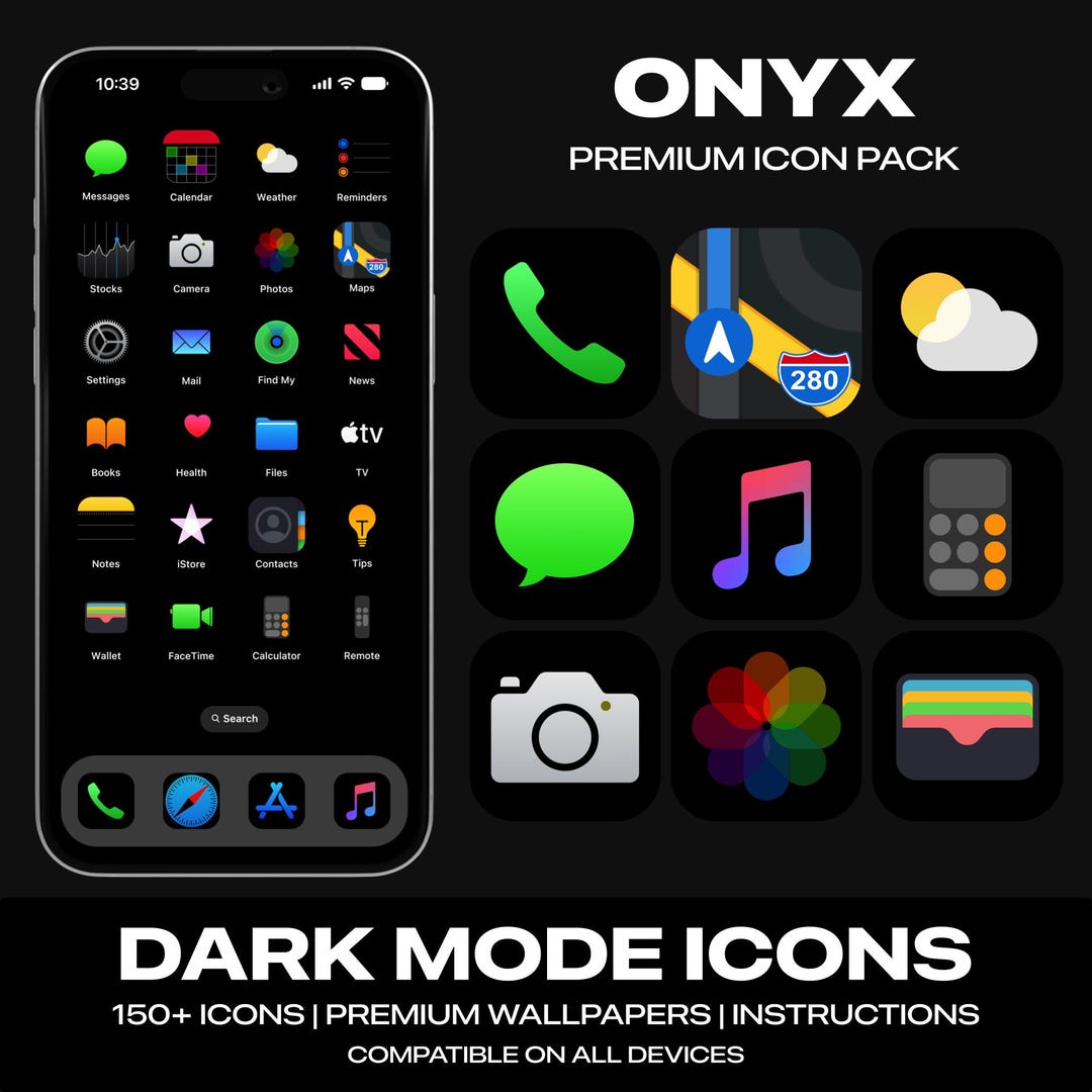 Dark Mode Ios Onyx Black App Icons Dark Minimal Stunning Ios 14 ...