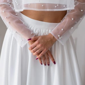 Pearl Wedding Topper, Bridal Topper Beaded, Wedding Bolero Long Sleeve ...