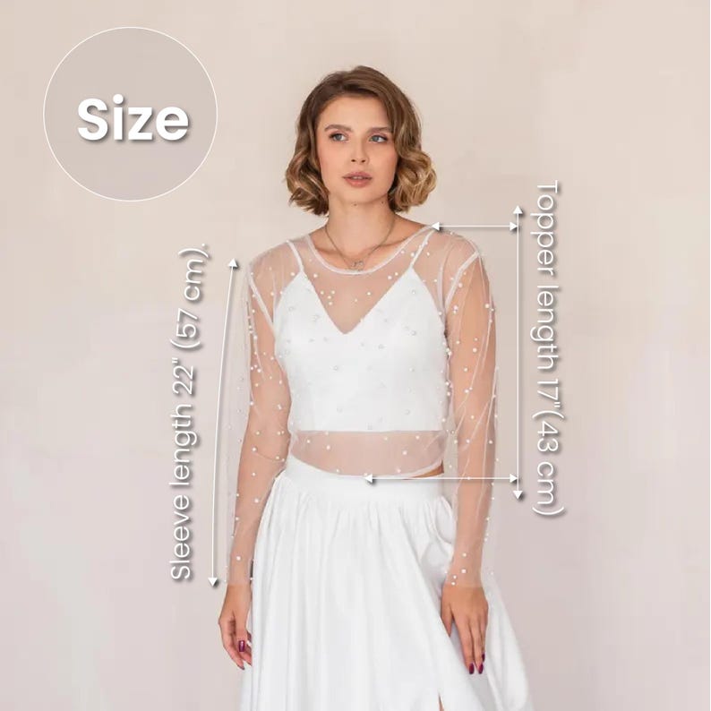 Pearl Bridal Topper, Bridal Topper Long Sleeve, Beaded Overlay Top ...