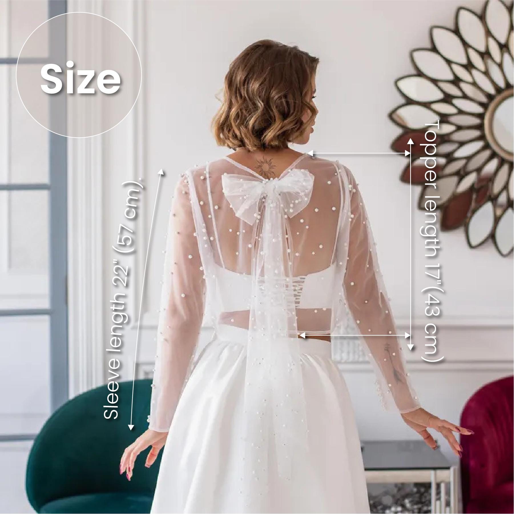 Pearl Wedding Topper, Wedding Tulle Bolero,bridal Topper Long Sleeve ...