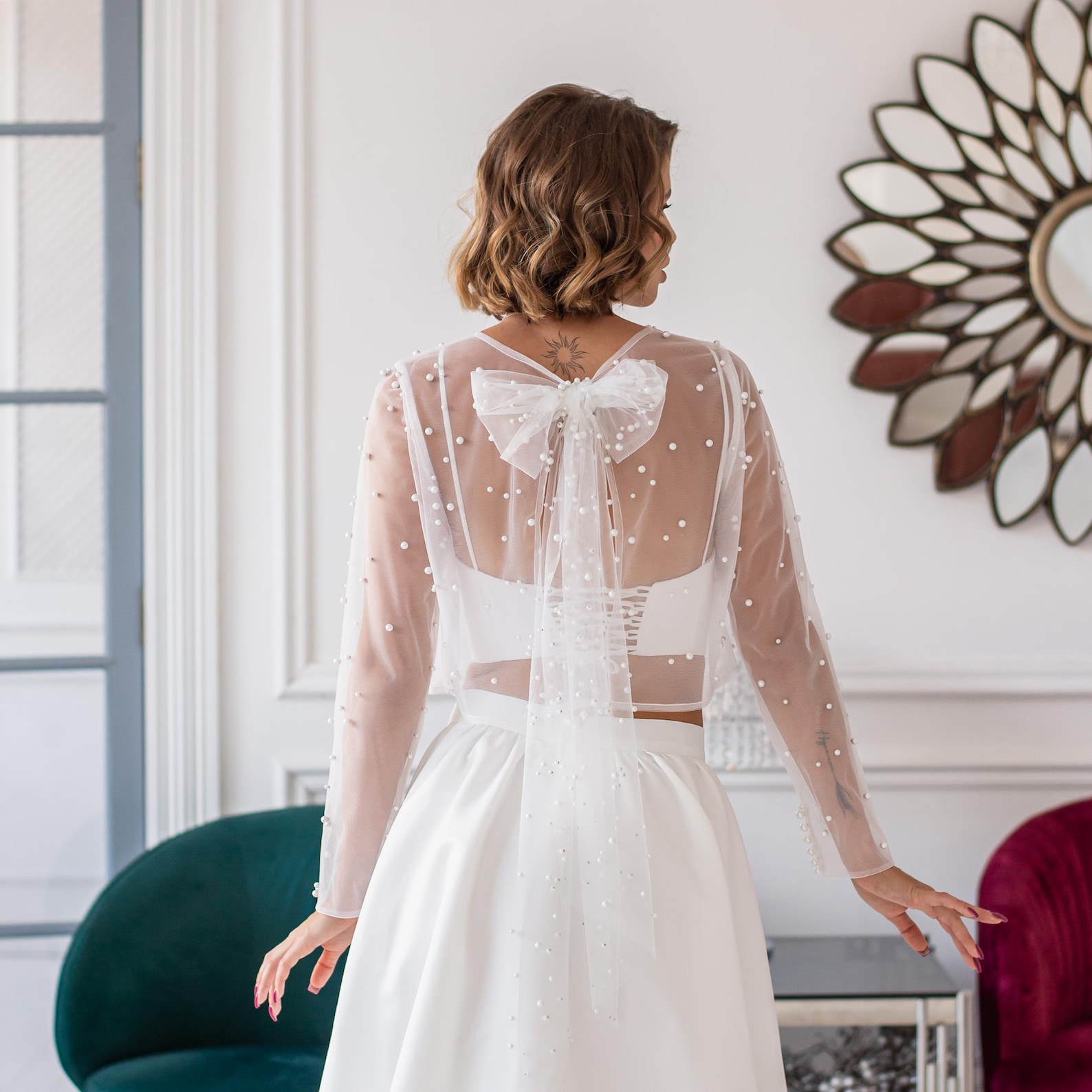 Pearl Wedding Topper, Bridal Topper Beaded, Wedding Bolero Long Sleeve ...