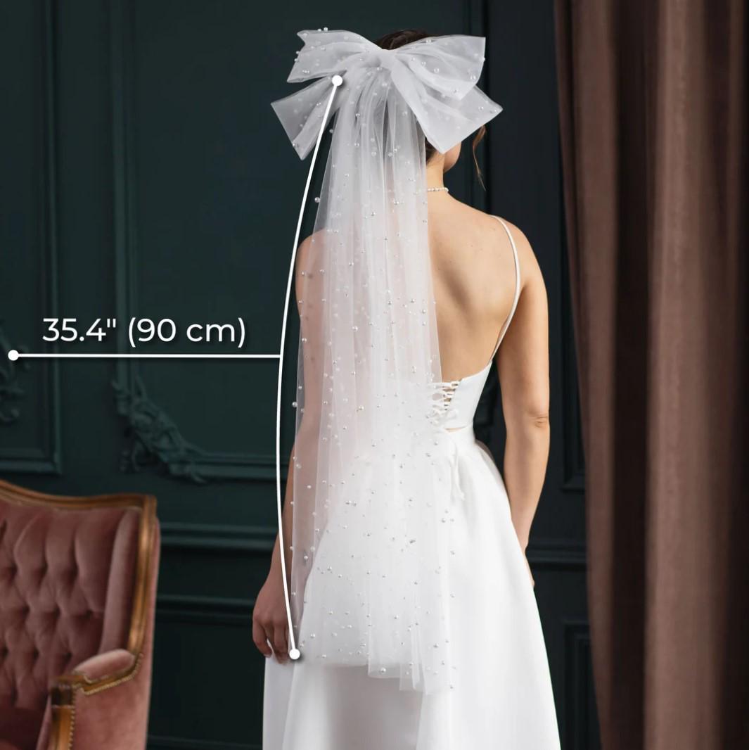 Bridal Bow Veil, Bridal Bow With Pearls, Bridal Shower Veil, Wedding ...