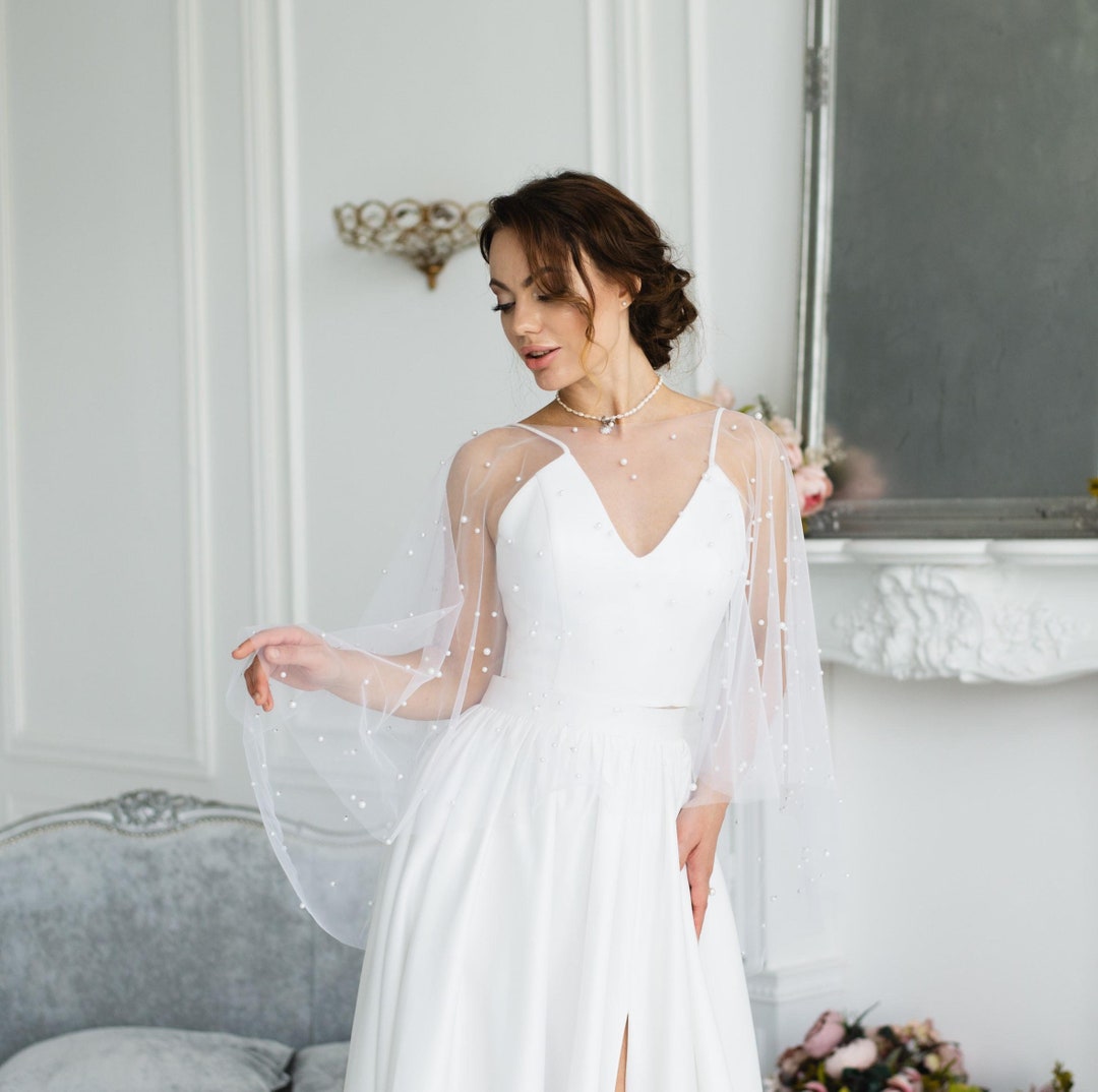 Pearl Wedding Cape, Pearl Bridal Cape Jacket, Beaded Wedding Cape ...