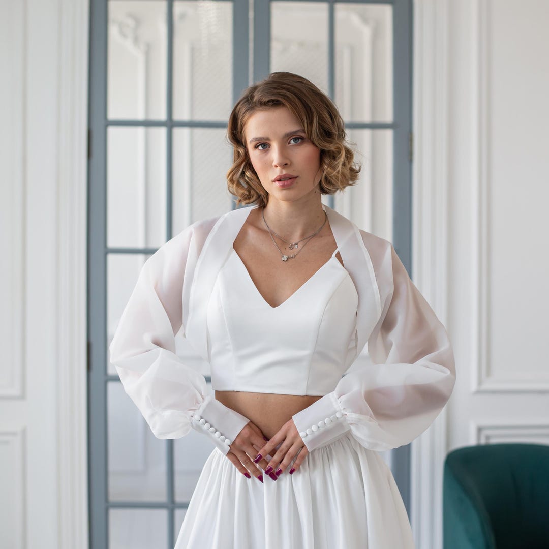 Organza Bolero Long Sleeve, Organza Dress Topper, Sheer Bolero Wedding ...