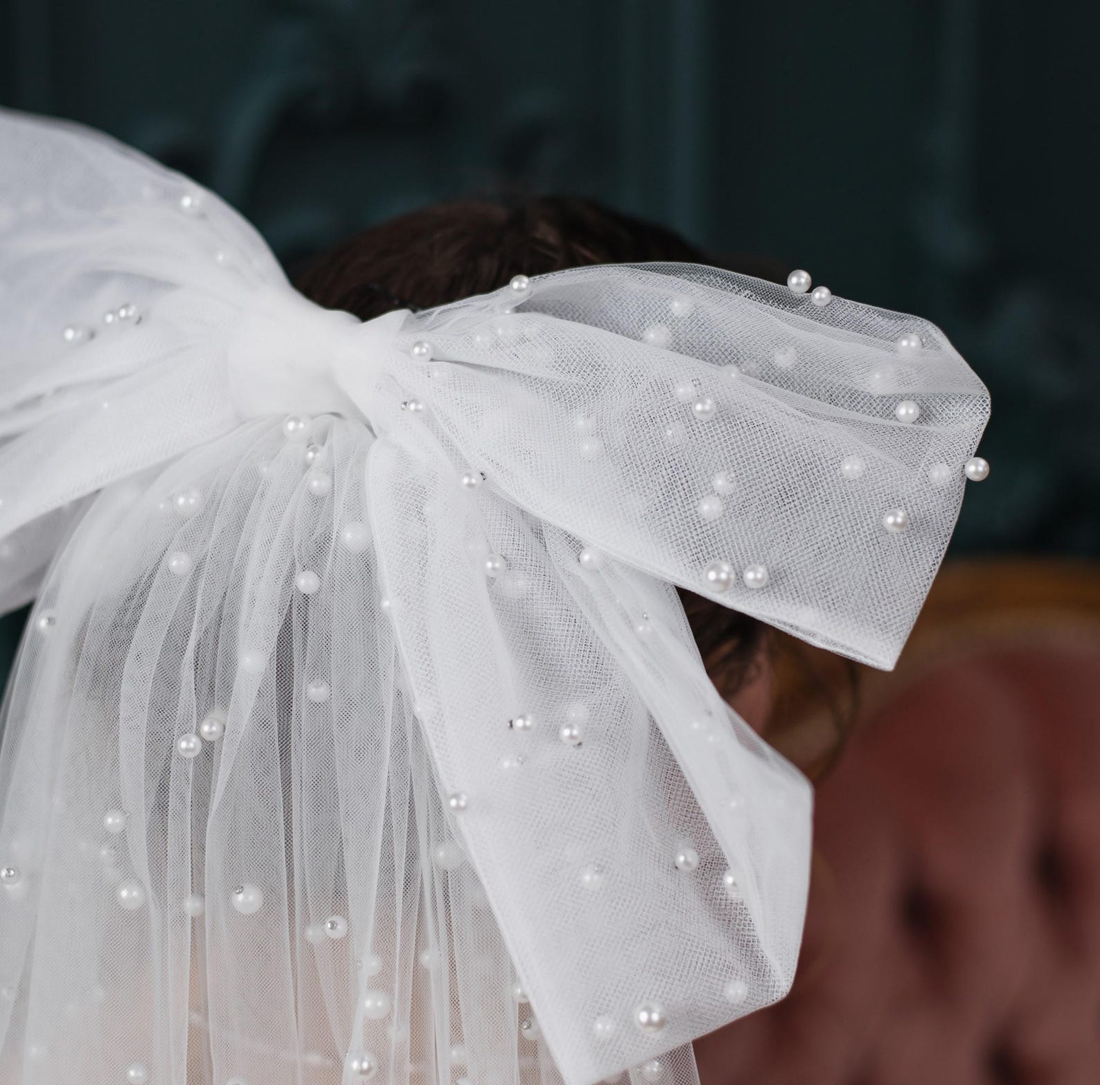 Bridal Bow Veil, Bridal Bow With Pearls, Bridal Shower Veil, Wedding ...
