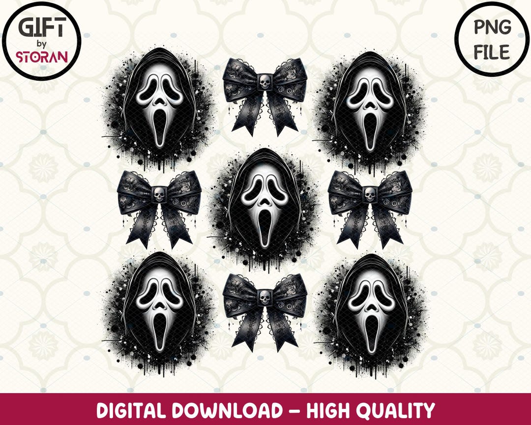 Scream Ghostface Coquette Bow PNG, Halloween Coquette Bow PNG ...