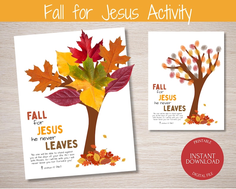 Fall for Jesus He Never Leaves, Fall Bible Craft, Printable Fall Leaves ...