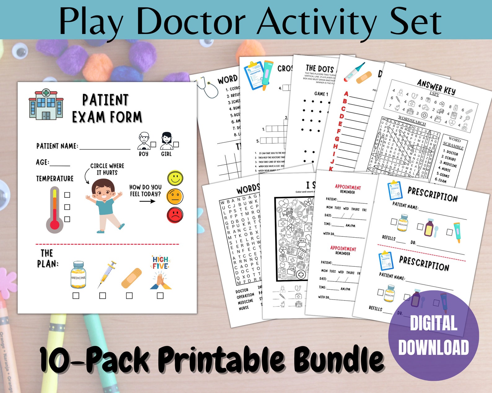 Pretend Play Dr. Activities, Doctor Themed Games, Kids Hospital Sheets ...
