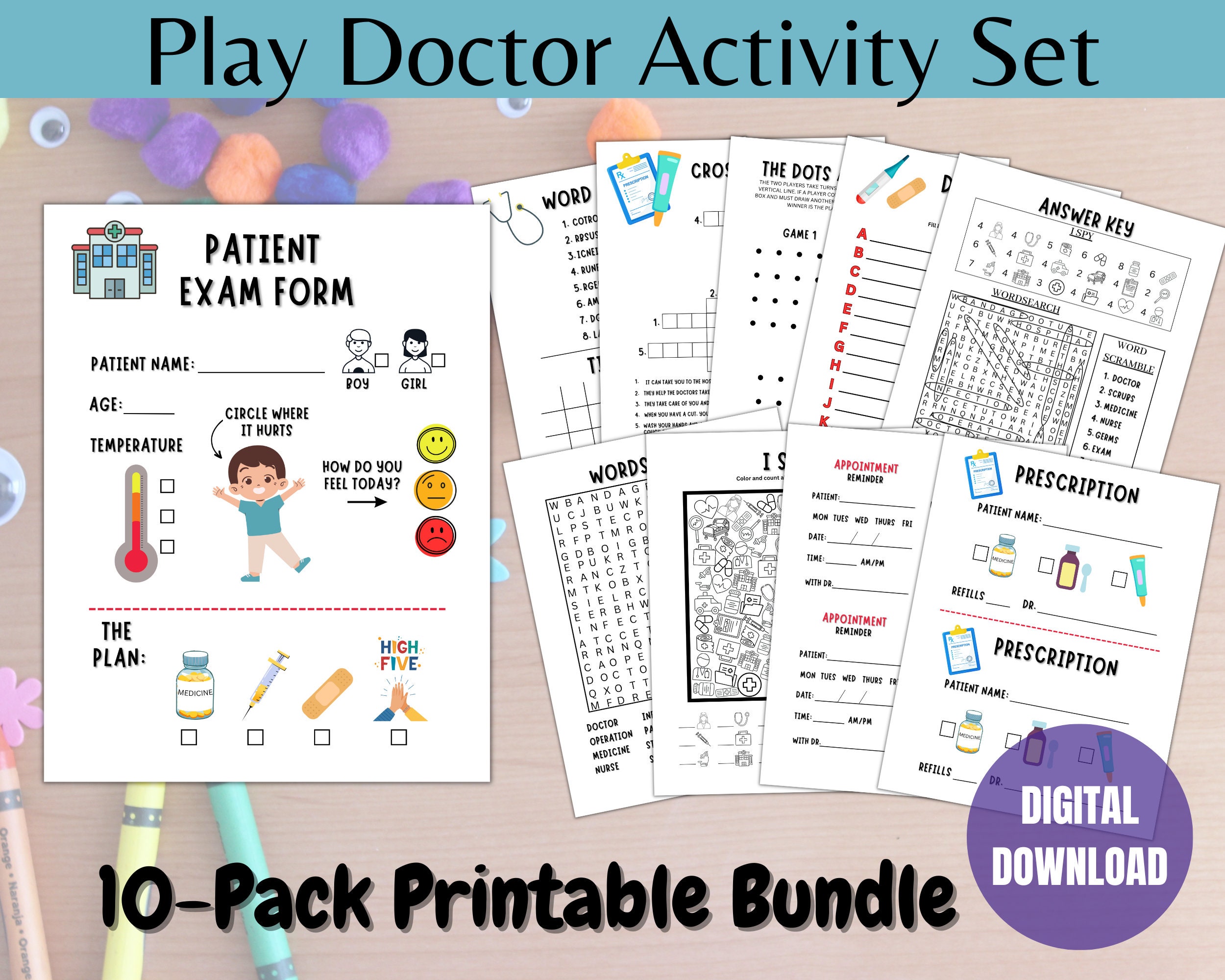 Pretend Play Dr. Activities, Doctor Themed Games, Kids Hospital Sheets ...