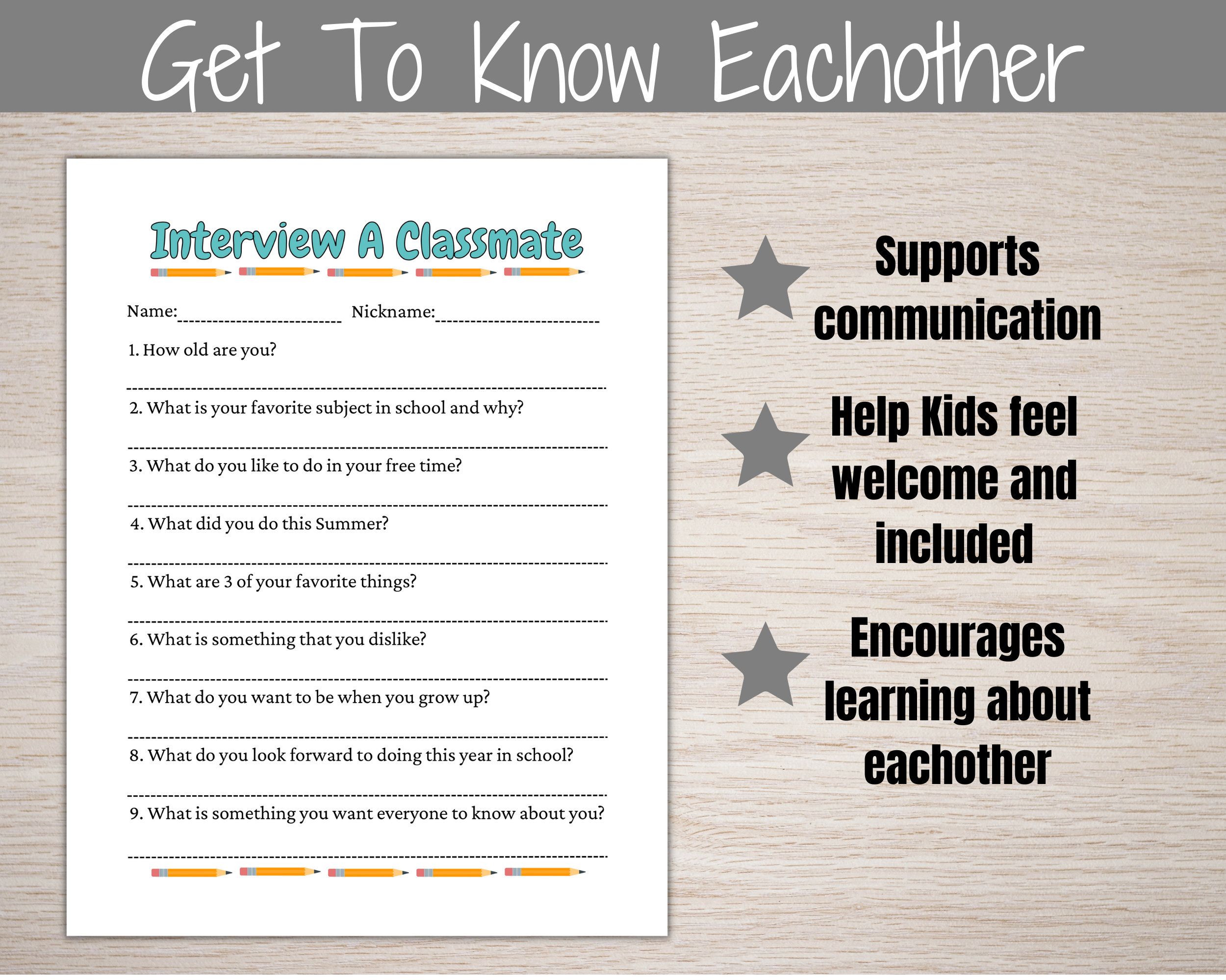 Back to School Interview a Classmate Activity, First Day of School Get ...