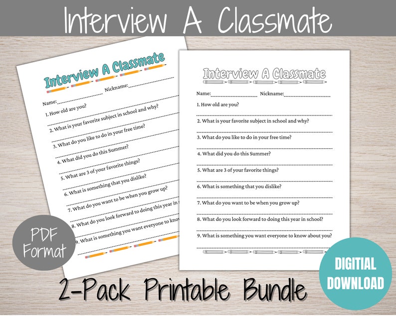 Back to School Interview a Classmate Activity, First Day of School Get ...