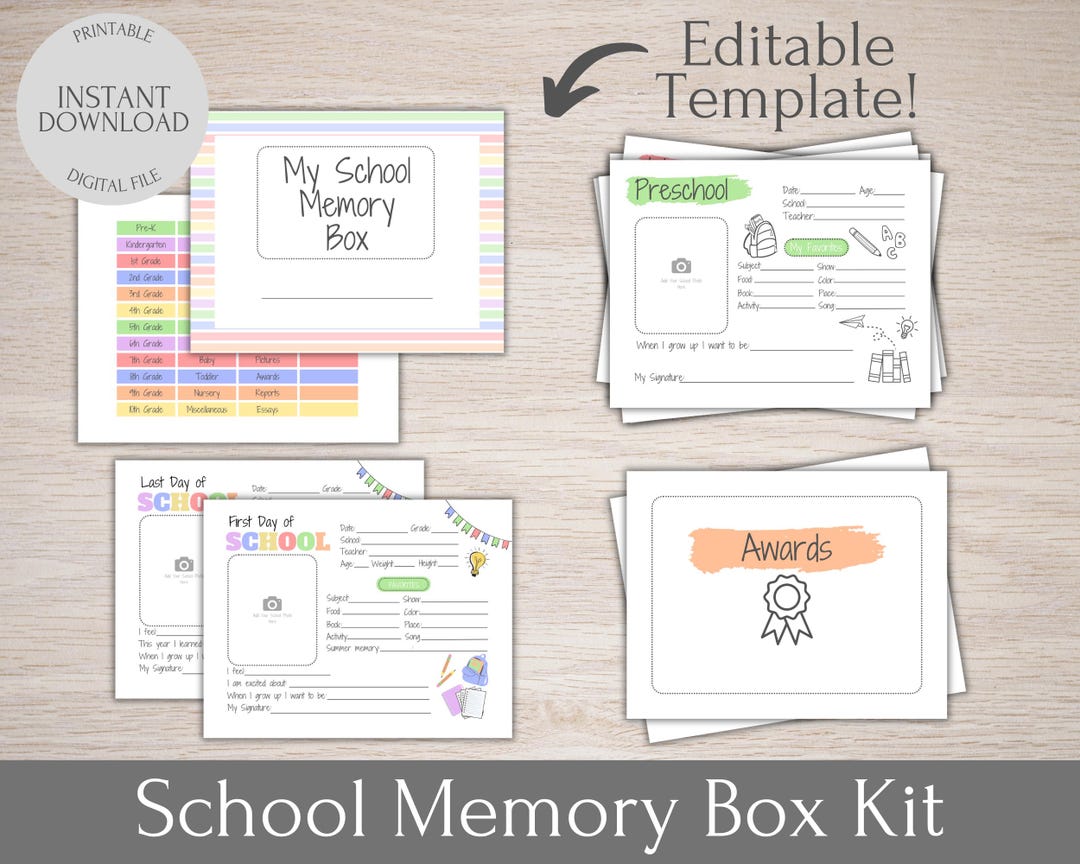 EDITABLE Kids Keepsake Template, School Memory Book, School Memories ...