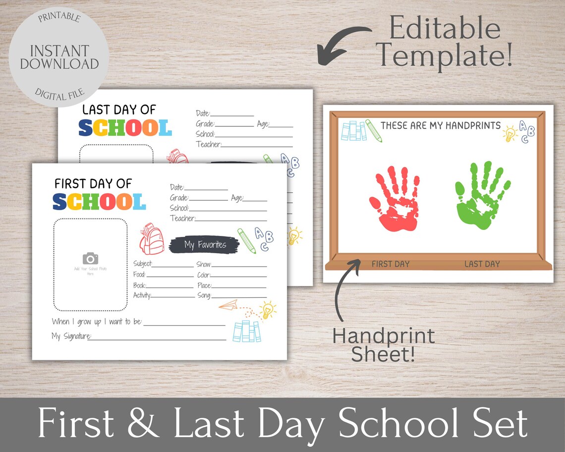 EDITABLE Kids Keepsake Template, First and Last Day of School Printable ...