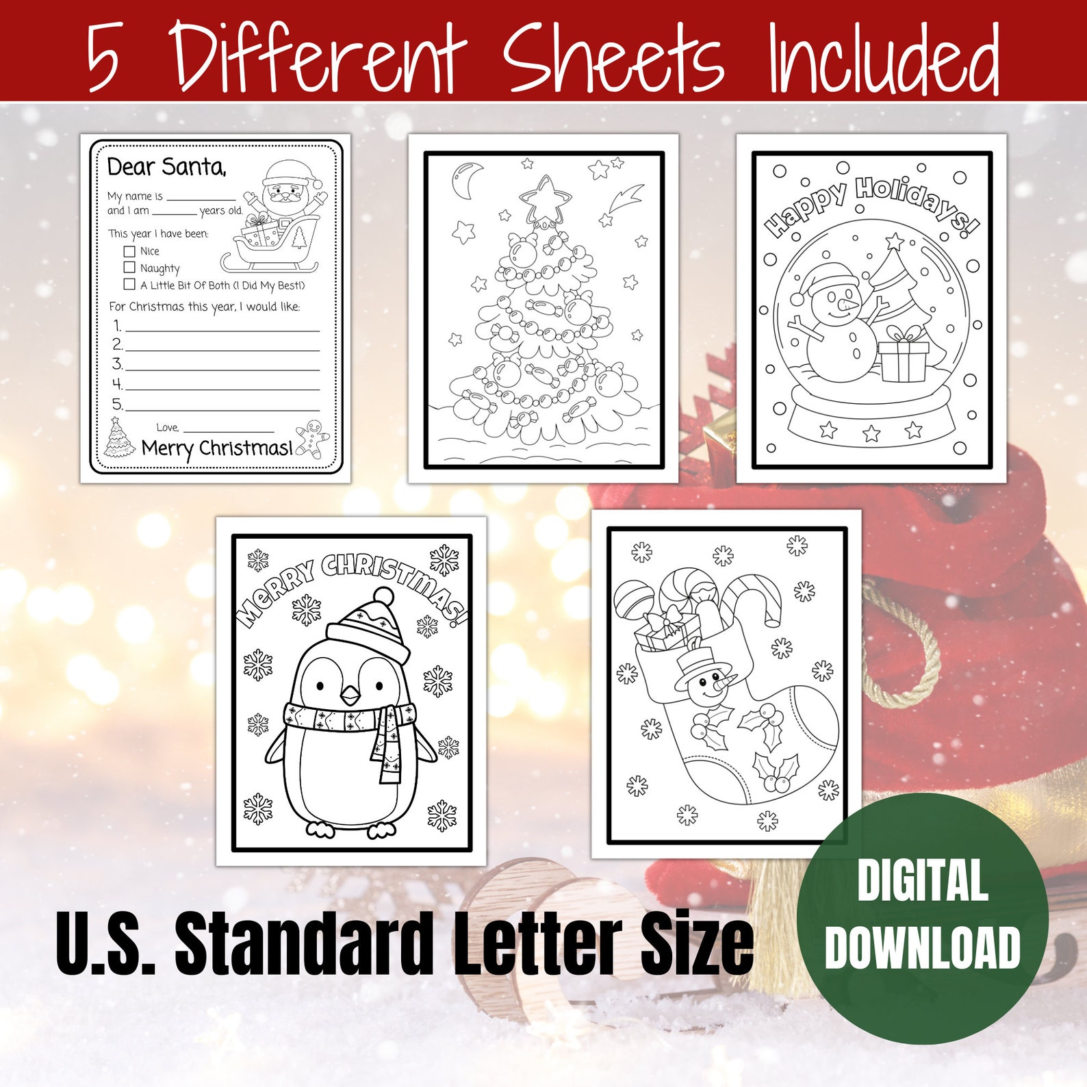 Letter to Santa, Holiday Coloring Pages, Dear Santa, Printable Letter ...